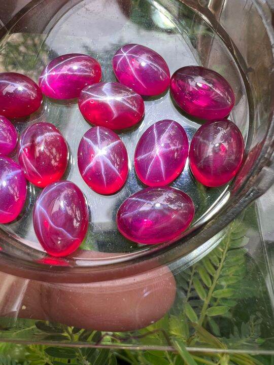 ลิลลี่ สตาร์ ทับทิม พลอย (พลอยสั่งเคราะเนื้อแข็ง) สีแดง RED STAR RUBY มี ลาย ขนาด 9x11 มม รูปไข่ ...