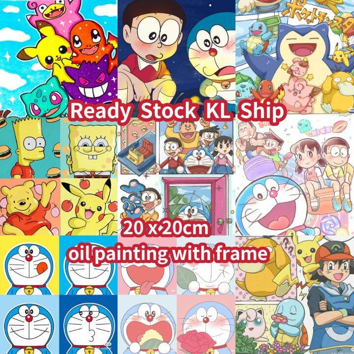 Doraemon and Pikachu Family 20*20cm Diy Digital Oil Painting by Numbers ...