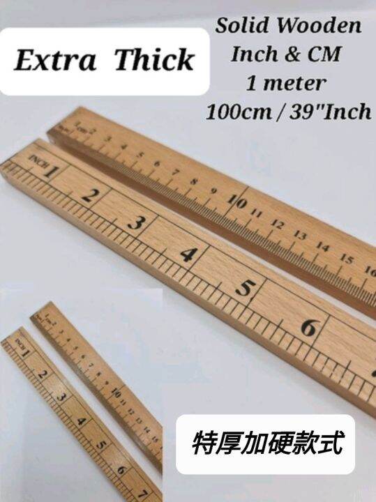 1m Ruler Pembaris Kayu Solid Wood Ruler Wooden Ruler (1 meter/ 39"Inch, 100cm) High Quality ...