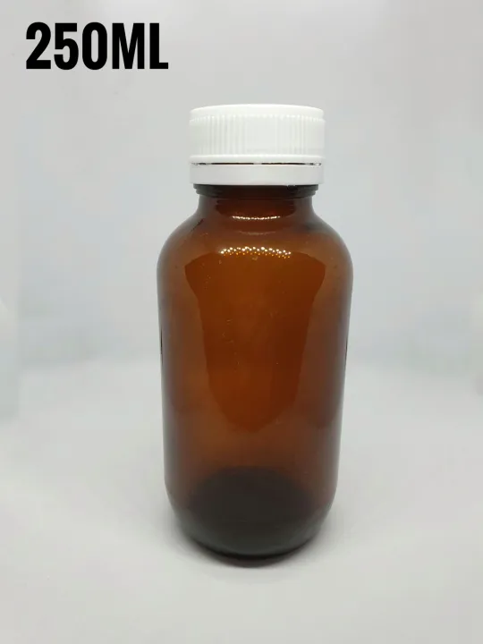 250ml Round Amber Glass Bottle 琥珀色玻璃瓶 Botol kaca ambar + Safety Cap ...