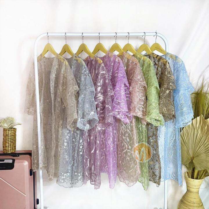 OUTER / CARDIGAN TILLE MUTIARA BRUKAT PREMIUM LENGAN 2 TINGKAT PANJANG ...