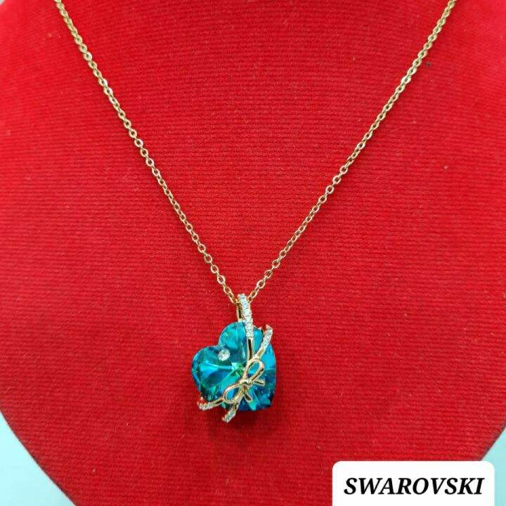 KALUNG Y438 MATA KRYSTAL SWAROVSKI ORIGINAL MATA BIRU LAUT P40+5CM GOLD ...