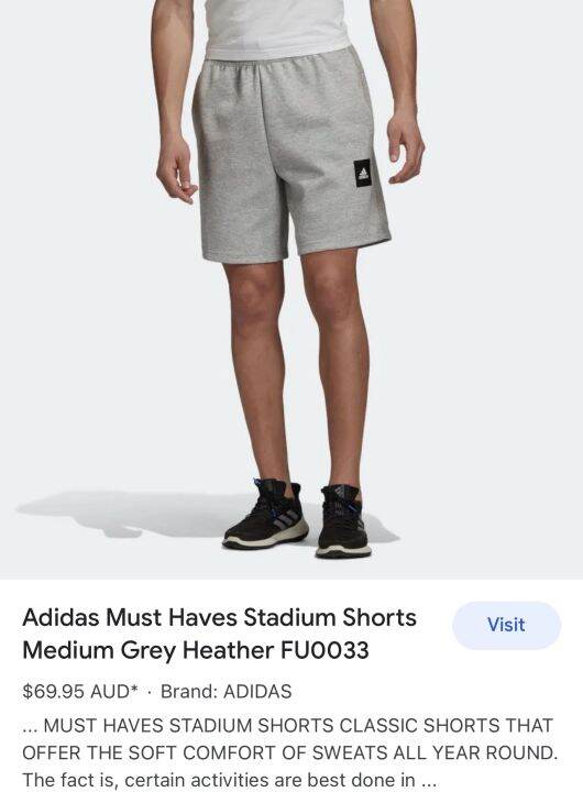 Adidas Must Haves Stadium Shorts Medium Grey Heather FU0033 กางเกงกีฬา ...