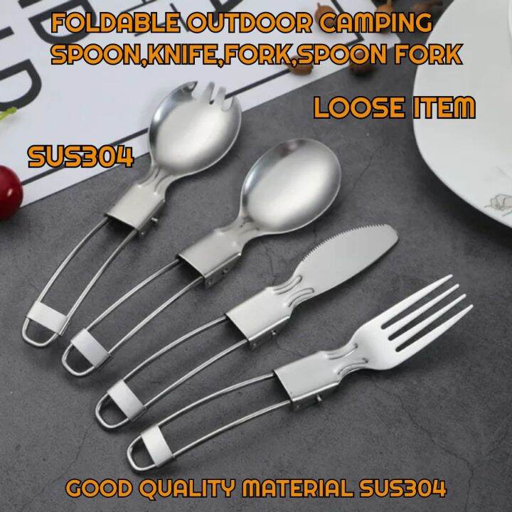 Foldable Camping Spoon Fork Knife Spoon Fork SUS304 Stainless Steel ...