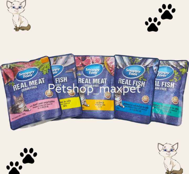 cat food / makanan kucing basah / sachet / saset snappy tom real meat ...