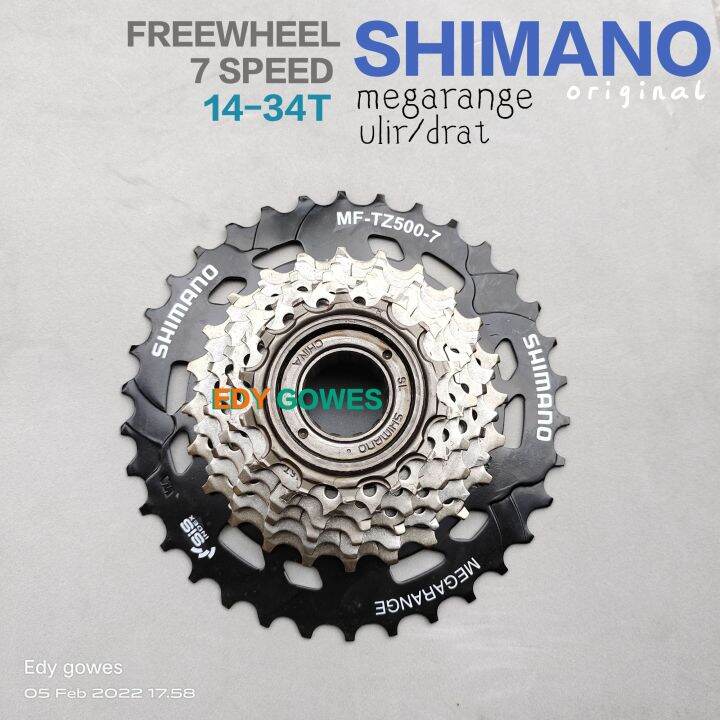 freewheel 7 speed Shimano megarange 14-34T sprocket ulir drat megarange ...