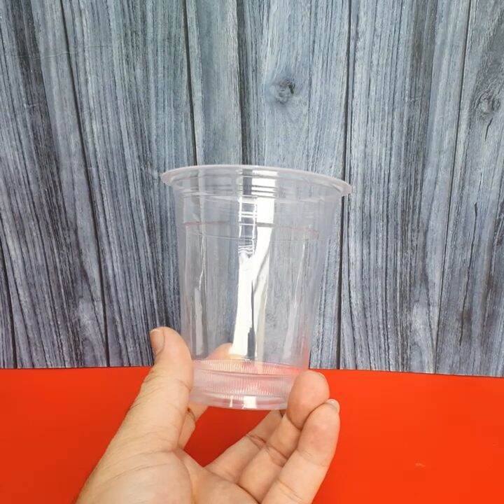 Gelas plastik bening juice 12 Oz Tirta / jus / kopi tebal premium datar ...