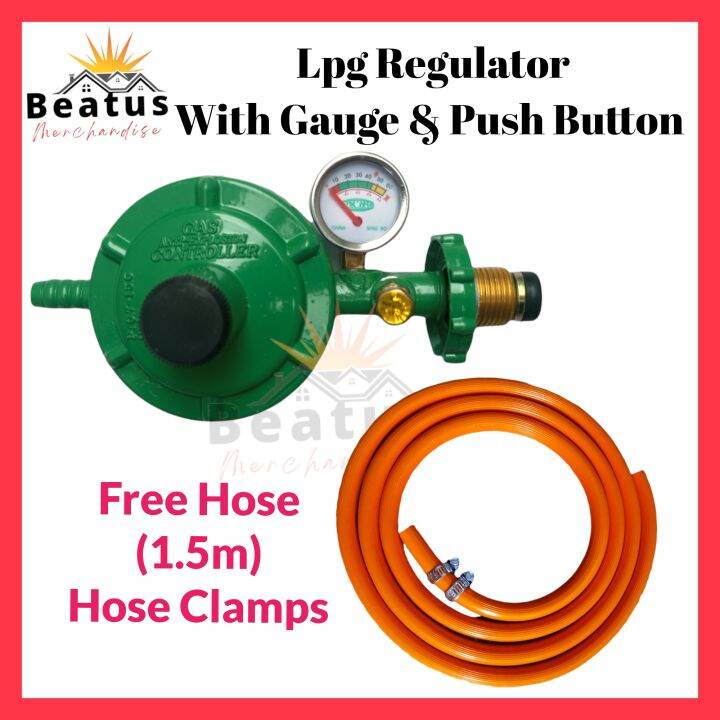 LPG REGULATOR With Gauge & Auto Safety Gas Conter with Hose 1.5meters ...