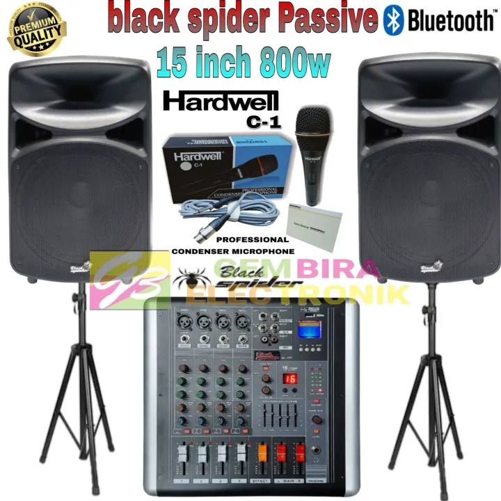 Paket Speaker Pasif 15 inch Black Spider Power Mixer Bluetooth USB ...