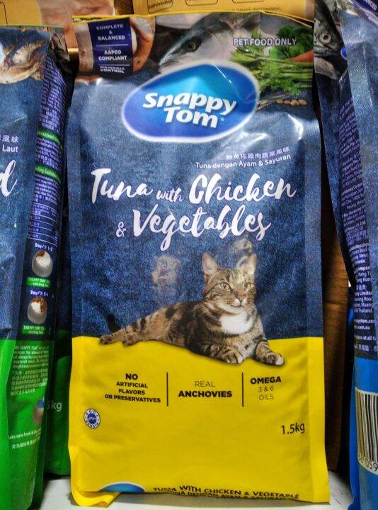 makanan kucing Snappy Tom tuna chicken vegetable 1,5kg | Lazada Indonesia