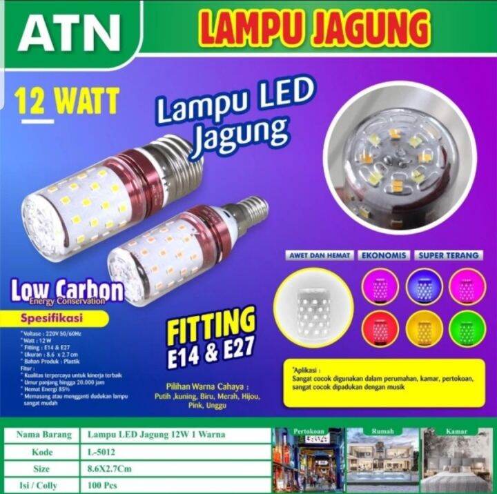 Lampu Jagung ATN / LED Jagung ATN 12 Watt E27 Warna | Lazada Indonesia