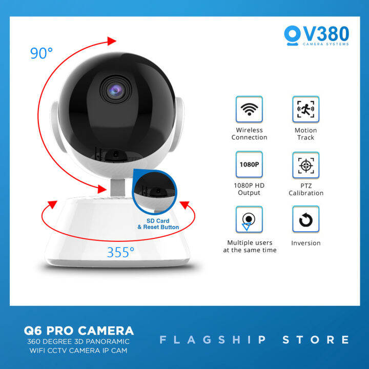 V380 Q6 1080P IP Cam 360 Degree 3D Panoramic PTZ Control Night Vision ...