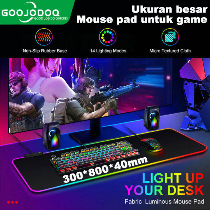 GOOJODOQ Mouse Pad Extended RGB with LED Light Gaming Long Large Size Desk Mat Black for PC Non ...