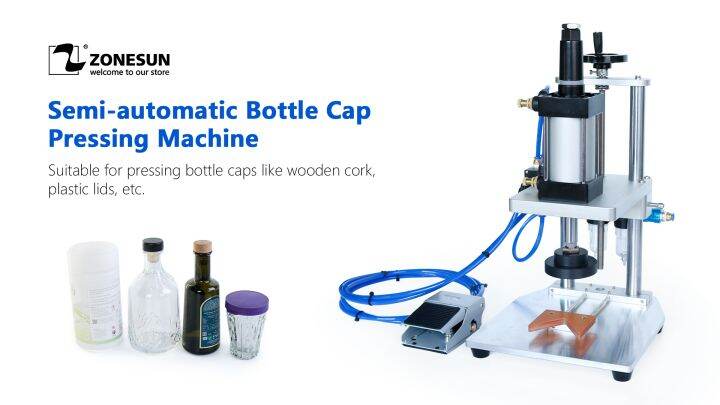 ZONESUN Semi-Automatic Capping Machine ZS-XG70ZC Pneumatic Small Bottle Cap Pressing Capper Tin ...