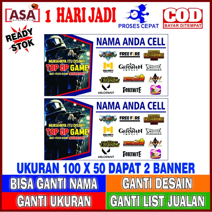 SPANDUK TOP UP GAME, BANNER TOP UP GAME, UKURAN 100 X 50 BISA GANTI ...