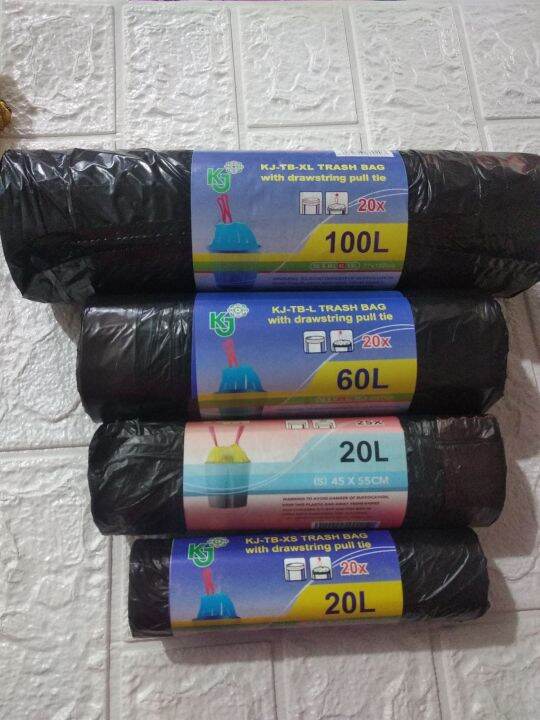 Trash bag with drawstring pull tie 100L 70L 60L 20L | Lazada PH