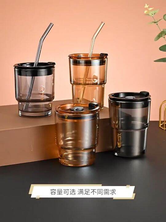 Transparent Slub Glass Cup w/Straw | Lazada PH