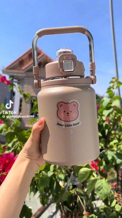 Bình giữ nhiệt 1800ML BÉO LÙN HiLOGI, bình nước giữ nhiệt inox 304, ống hút vòi rót và quai xách ...
