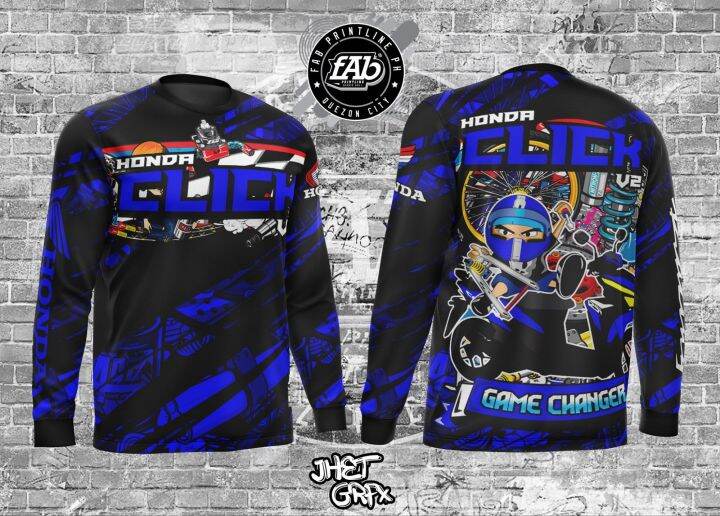 Honda Click V2 Blue Motorcycle Full Sublimation Long sleeved shirt for ...