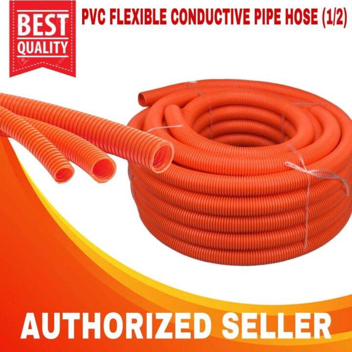 High Quality Orange PVC corrugated flexible conductive pipe HOSE SIZE: 1/2 50 meters 3/4 50 ...