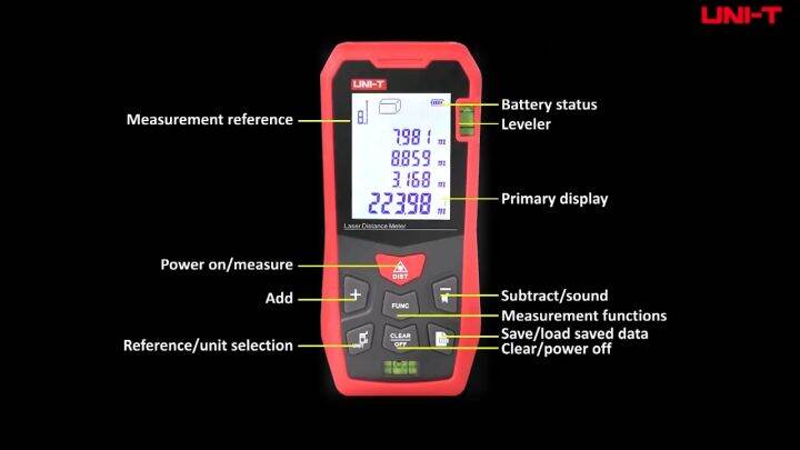 UNI-T LM100A พจนานุกรม-Ser วัดระยะทาง Meter 100M 2ฟองระดับ LCD หน้าจอแบล็คไลท์ Pythagorean โหมด ...