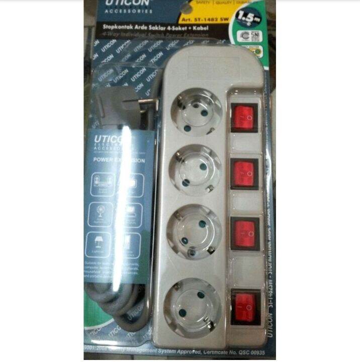 atop kontak kabel 4 soket +4 switch uticon 1.5M tipe ST 1482 SW ...
