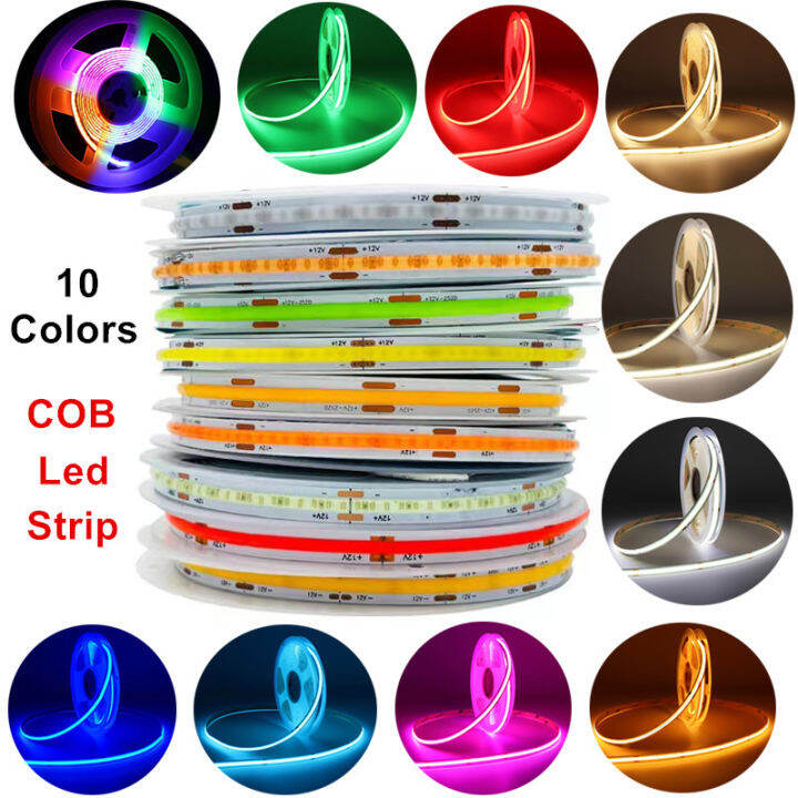 Angelila DC 12V 24V COB led strip light White Red Green Blue Pink ...