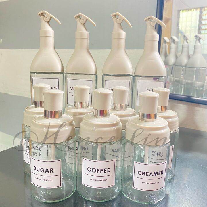 CKS Condiments Bottle Set Container Nordic Transparent Air Tight Nozzle ...