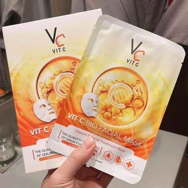 แผ่นมาร์คหน้า VCน้องฉัตร Vit c bio facial mask 1 กล่องมี 6 แผ่น ...