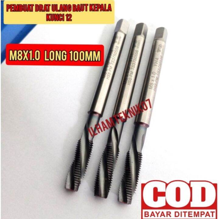 handtap tap m8x1 long 100mm pembuat drat ulang baut kepala kunci 12 ...