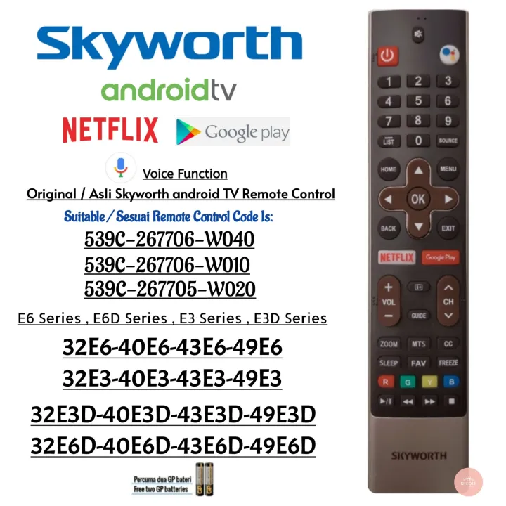 *Original* Skyworth android TV Remote Control 539C-267705-W020 can use ...