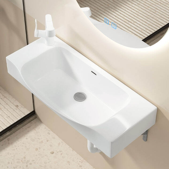 Minimalist Bathroom Wall-Mounted 28 Width Ceramic Basin Integrated Wall ...