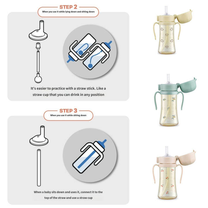 GROSMIMI new series Edition Weighted PPSU BABY KIDS bear Feeding Straw Bottle CUP 200ml 300ml ...