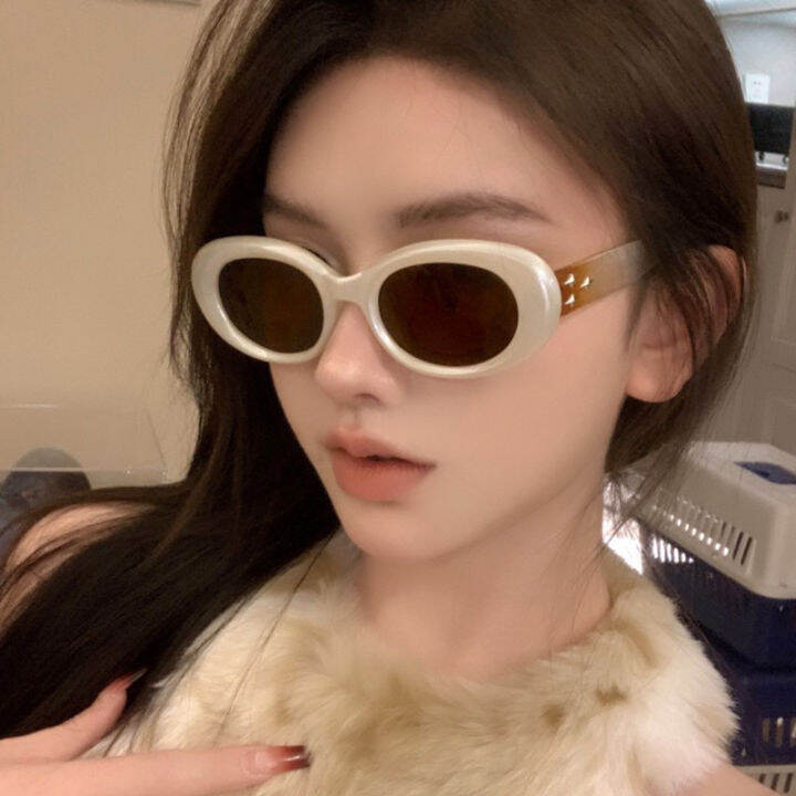 JN IMPRESSION hời trang cổ điển Gọng bầu dục Kính mát kim loại Sao chèn kính lái xe lõm của phụ ...