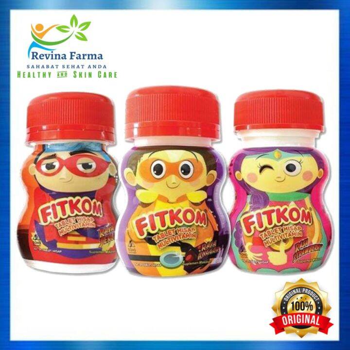 Fitkom tablet hisap Vitamin anak rasa Jeruk, Anggur, dan strawberry ...