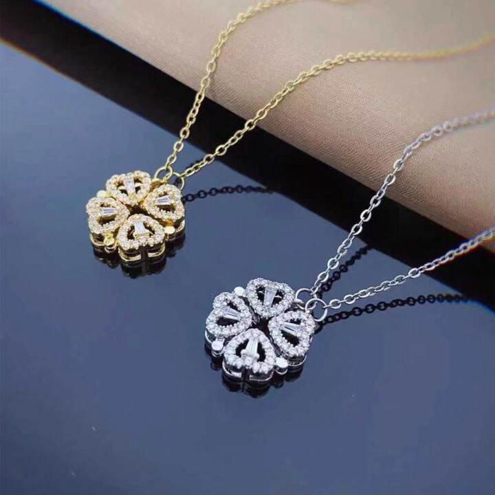 IVY Korean Titanium necklace Golden Heart 18k Diamonds 2 Ways to wear ...