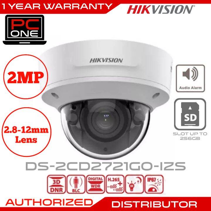 HIKVISION DS-2CD2721G0-IZS EasyIP 2MP Motorized VF2.8~12mm IP67 IK10 Dome IPC [12VDC/PoE ...
