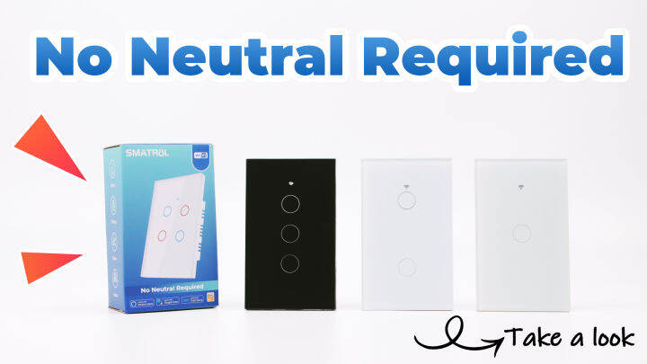 SMATRUL No Neutral Line Smart Light Switch, WIFI Single Fire - Black ...