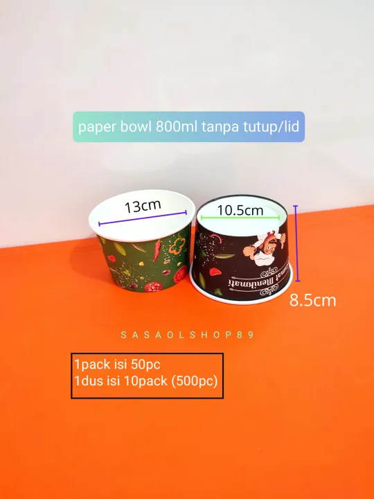 paper bowl 800ml tanpa tutup mangkok mangkuk kertas pesta wadah baso ...