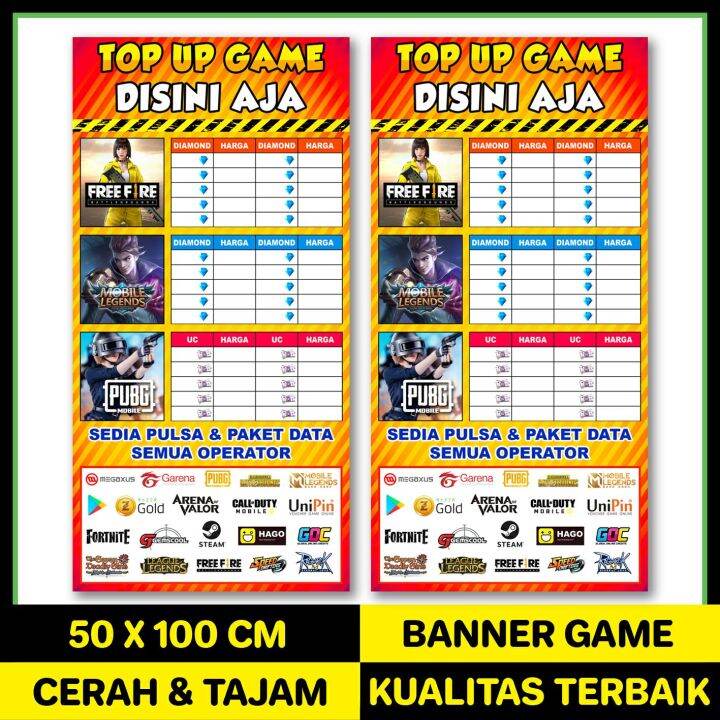 BANNER TOP UP GAME BELI 1 DAPAT 2 WARNA ORANYE SPANDUK KONTER | Lazada ...