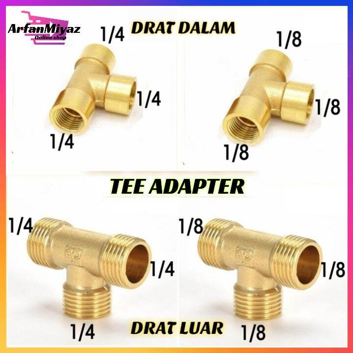 TEE Kuningan Adapter 1/8 dan 1/4 Drat Dalam Drat Luar Neppel Tee ...