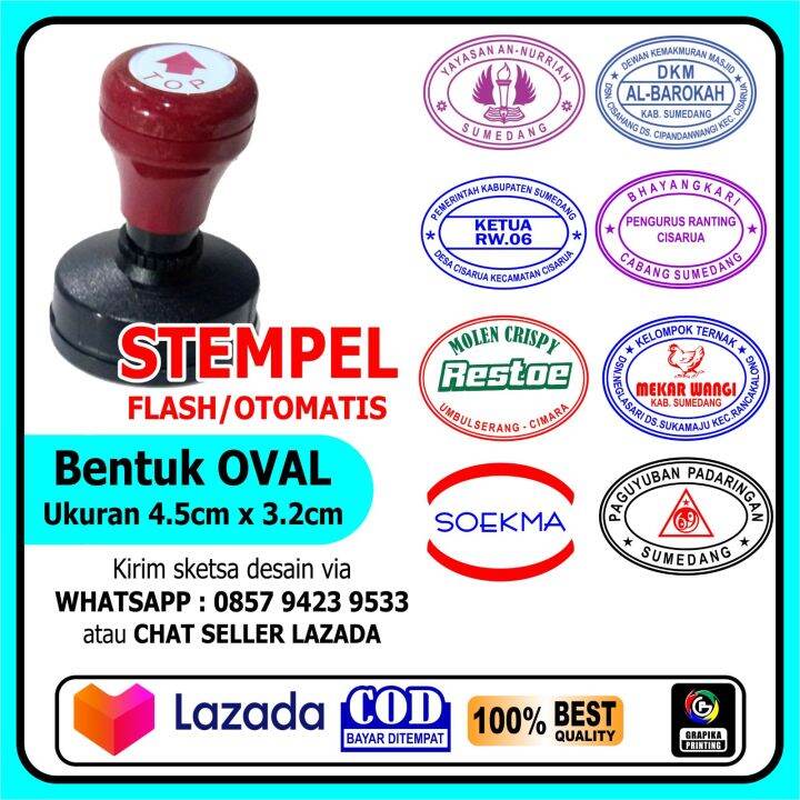 STEMPEL OTOMATIS BENTUK OVAL/LONJONG UKURAN 4.5 X 3.2 | Lazada Indonesia