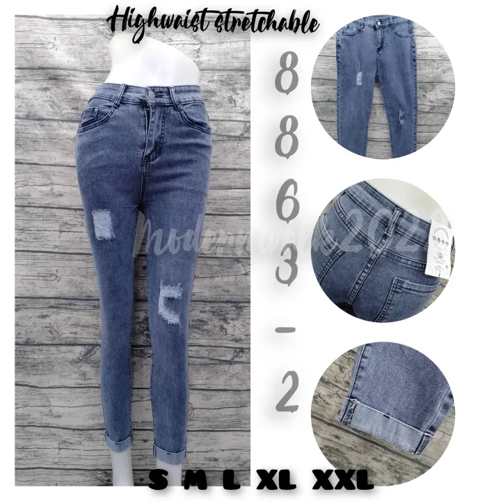 Trendy highwaist stretchable tattered boyfriend jeans ripped jeans ...