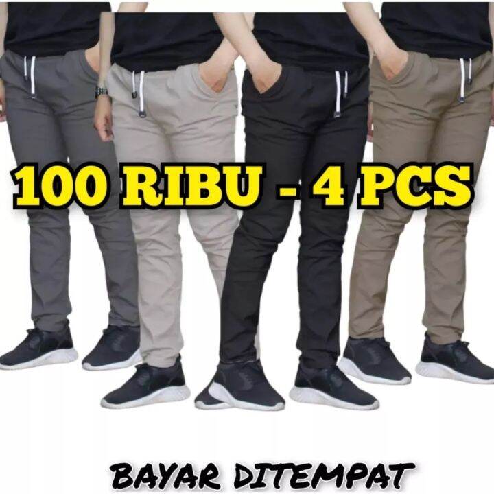 CELANA PANJANG CHINO MURAH 100 RIBU DAPAT 4 CELANA PANJANG PINGGANG KARET/RIP | Lazada Indonesia
