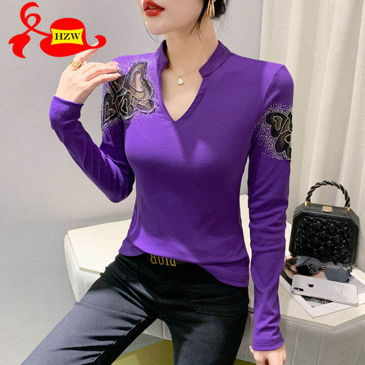 HZW เสื้อผู้หญิงแขนยาวเข้ารูปและบางเสื้อเชิ้ตแฟชั่น2023สำหรับฤดูใบไม้ ...
