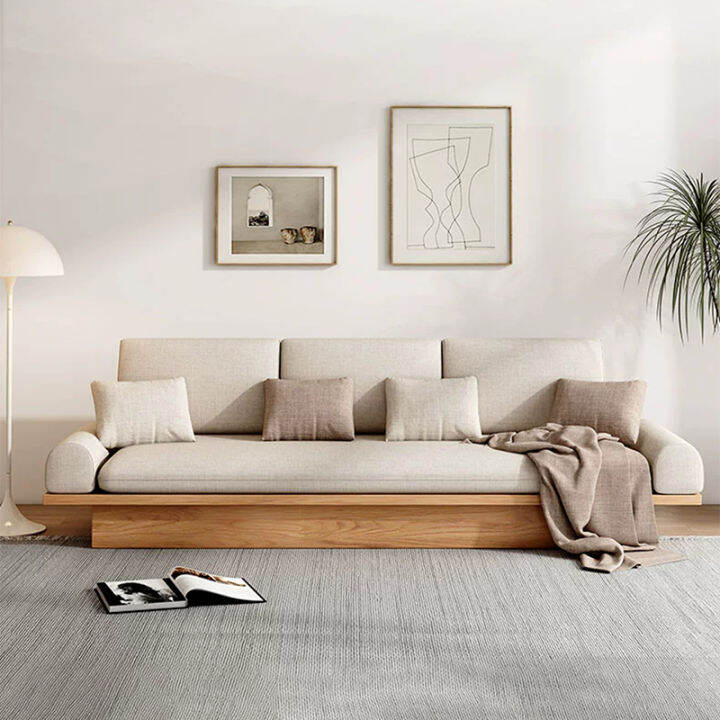Japanese Style Large Board Log Style Solid Wood Sofa Living Room Small ...