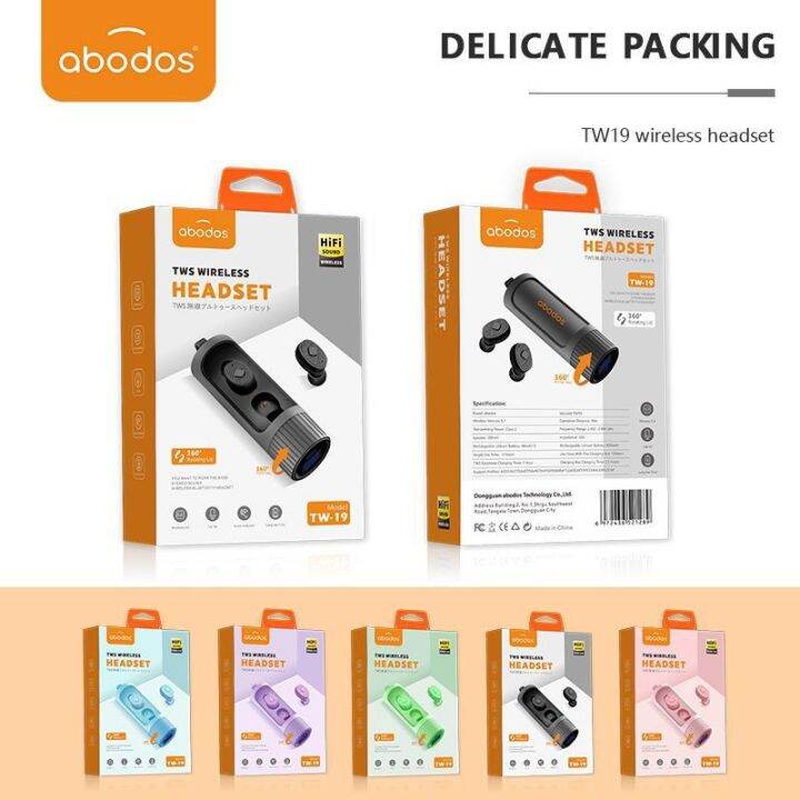 READY STOCK ABODOS TW19 WIRELESS HEADSET 360° ROTATING BASS STEREO ...