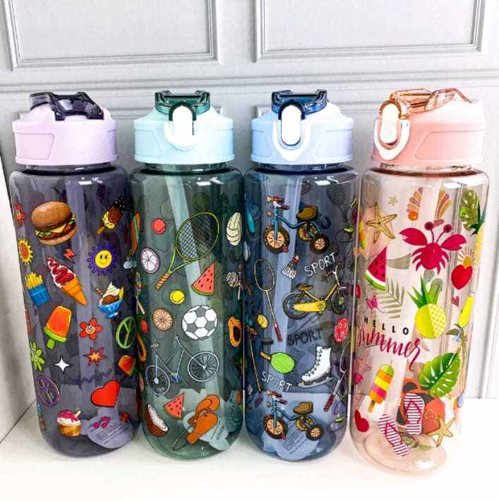 Botol Minum Portable 1 Liter Botol Minum Transparan Motif Botol Minum ...