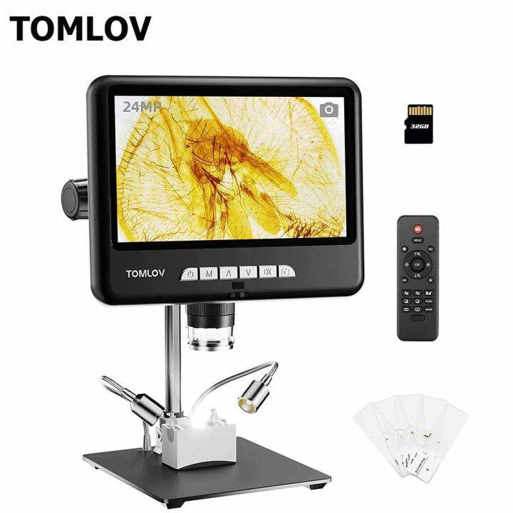 TOMLOV DM402 Pro 2K Digital Microscope 1200x, 10.1 inch IPS HDMI Microscope with Screen,Buttom ...