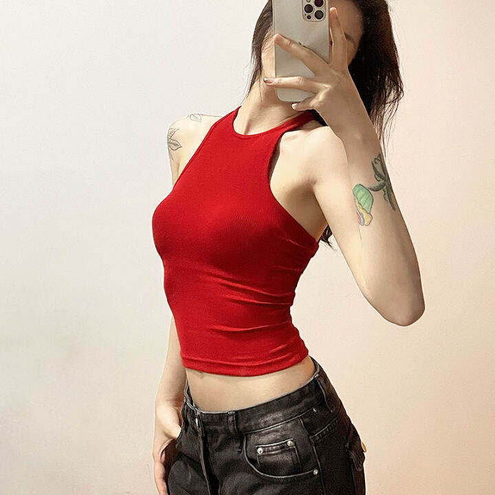 Cutenew Y2k Fashion Sexy Backless Camisoles Womens Simple Solid Color